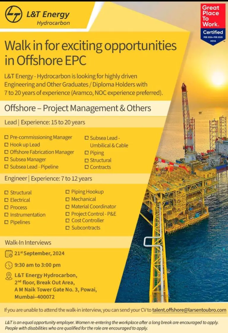 Walk-In-Interview at L&T Energy Hydrocarbon for Exciting Career Opportunities – Piping and ...